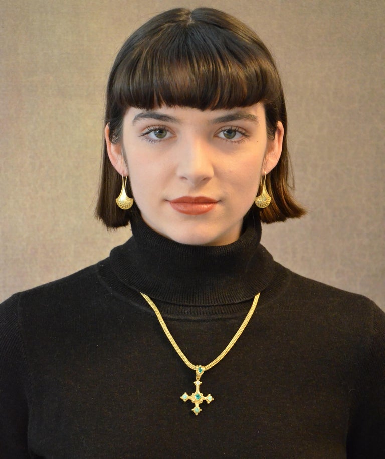 Kent Raible 18 Karat Gold Cross Pendant with Emerald, Opal, Diamond ...