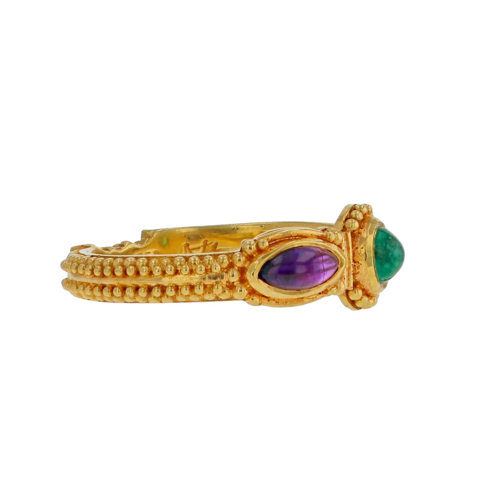 Kent Raible 18 Karat Gold Emerald and Amethyst Ring with fine Gold ...