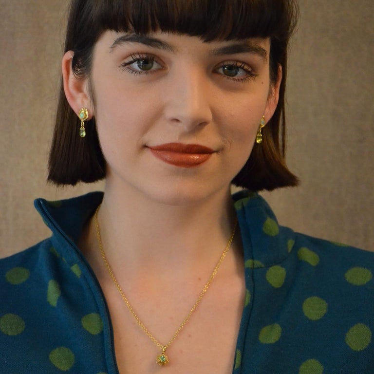 Kent Raible 18 Karat Gold Opal and Chrysoberyl Drop Earrings with ...