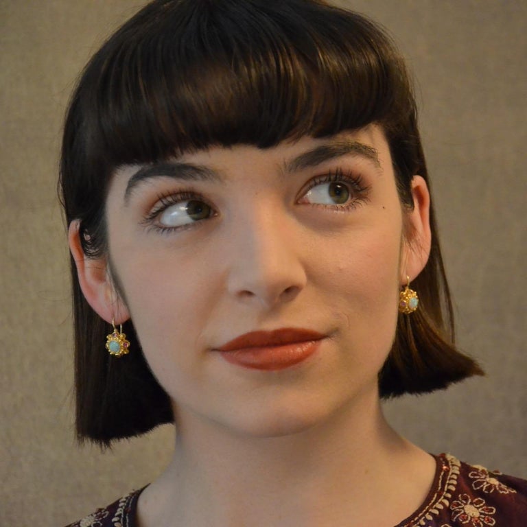 Kent Raible 18 Karat Gold Opal and Pink Sapphire Drop Earrings with ...