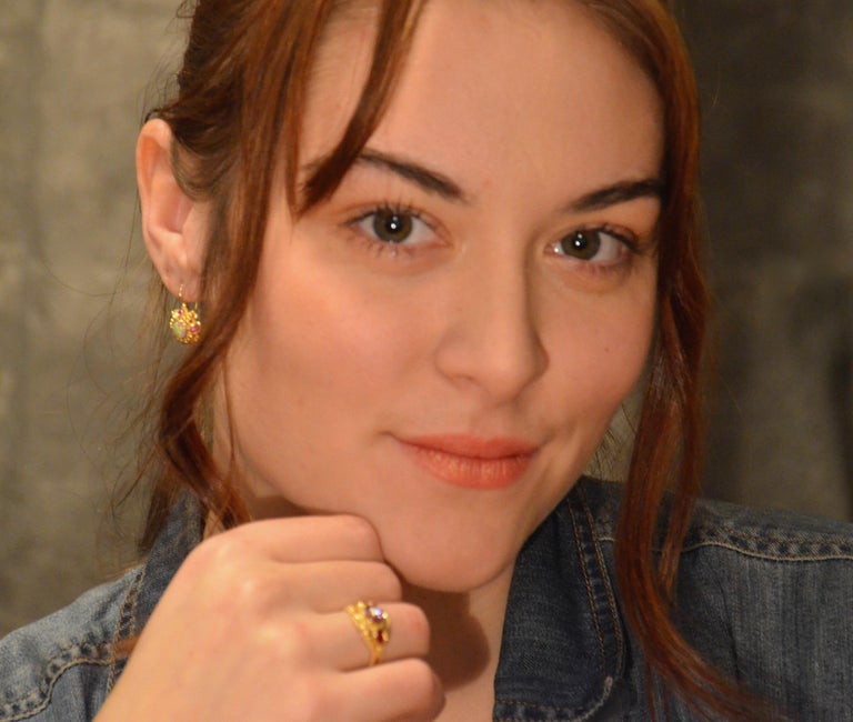 Kent Raible 18 Karat Gold Opal and Pink Sapphire Drop Earrings with ...