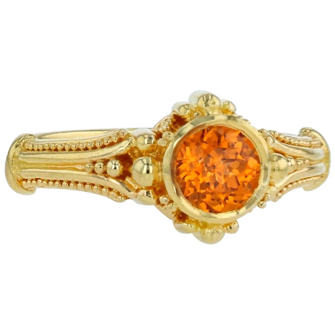 Kent Raible 18 Karat Gold Orange Garnet Solitaire Ring with Fine ...