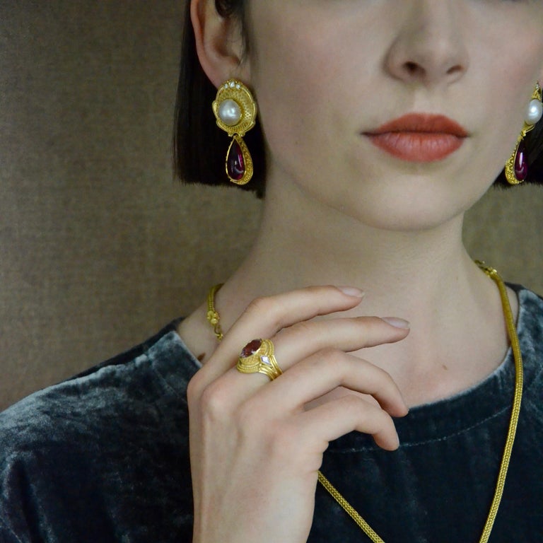 Kent Raible 18 Karat Gold Pink Sapphire and Tourmaline Ring with ...