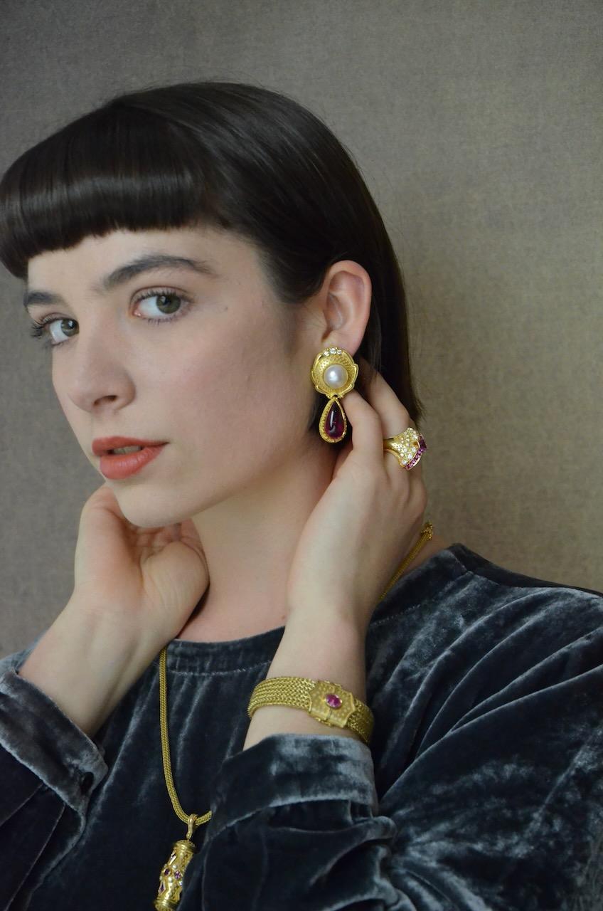 Kent Raible 18 Karat Gold Rubellite and Mabe Pearl Earring with ...
