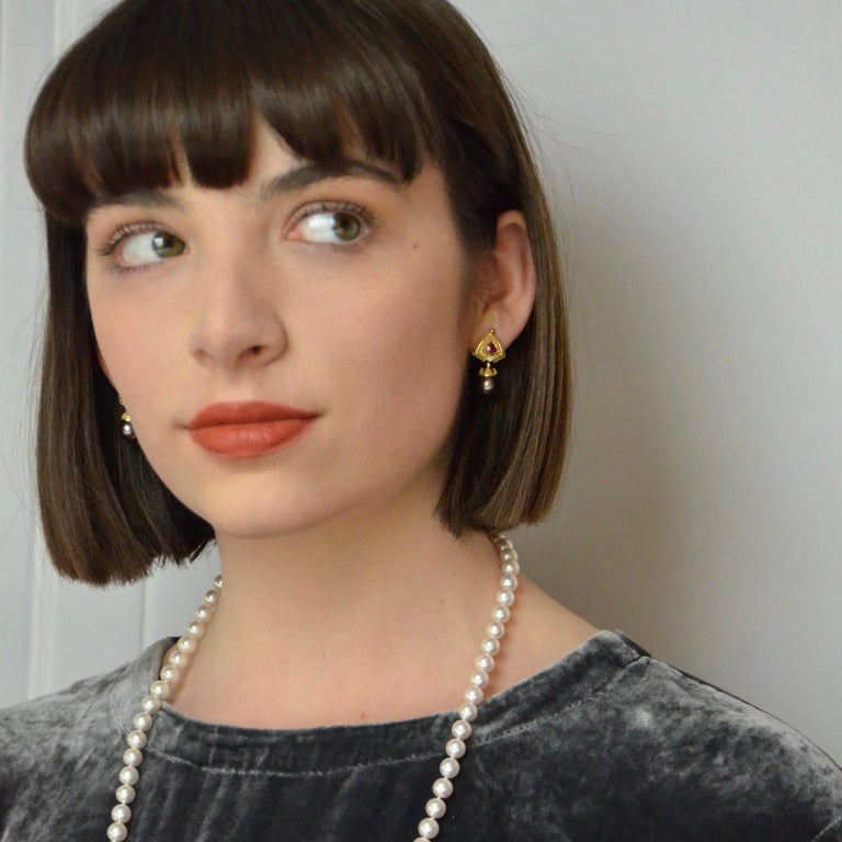 Kent Raible 18 Karat Gold Ruby, Diamond, Black Pearl Drop Earrings ...