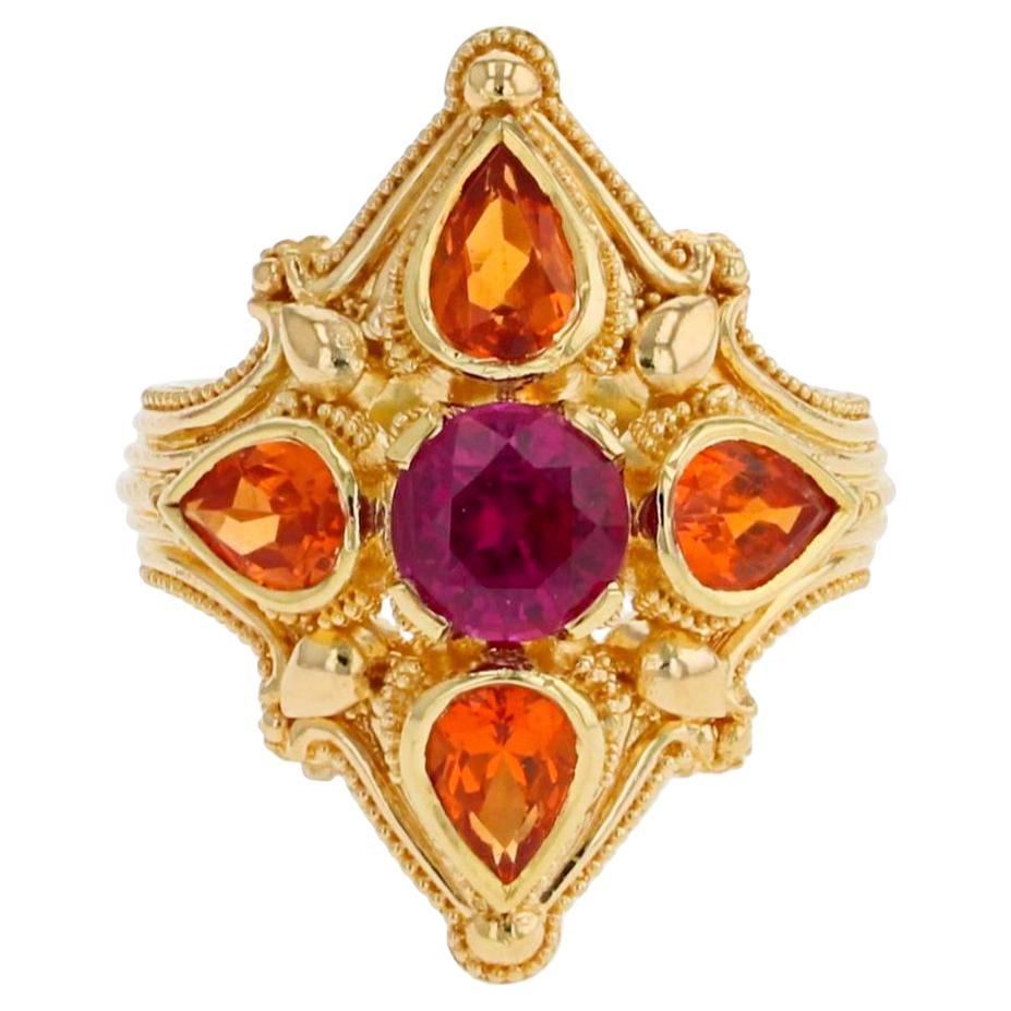 Kent Raible 18 Karat Gold Ruby, Mandarin Garnet Cocktail Ring with ...
