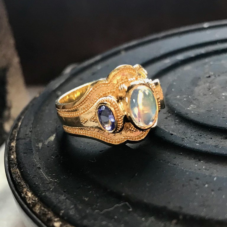 Kent Raible 18 Karat Three Stone Ring with Moonstone, Tanzanite and ...