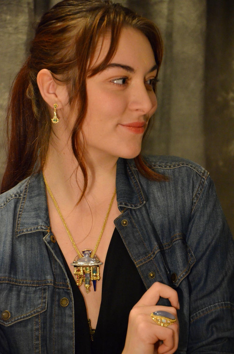 Kent Raible 18K Gold Green Garnet, Diamond Drop Earrings with Fine ...