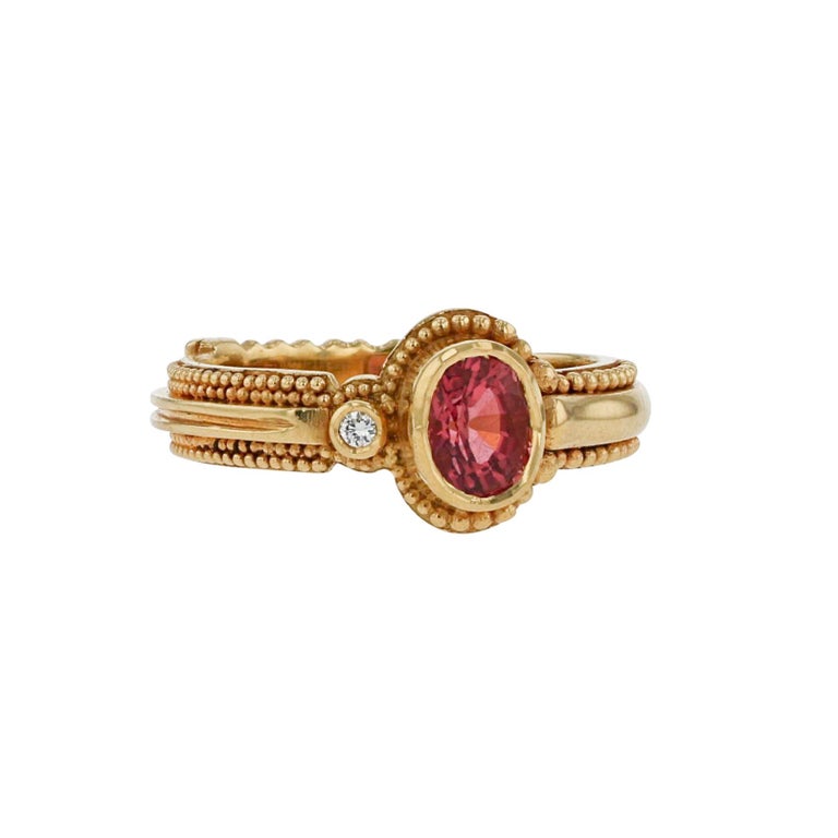 Kent Raible 18k Gold, Pink Tourmaline and Diamond Ring with Gold ...