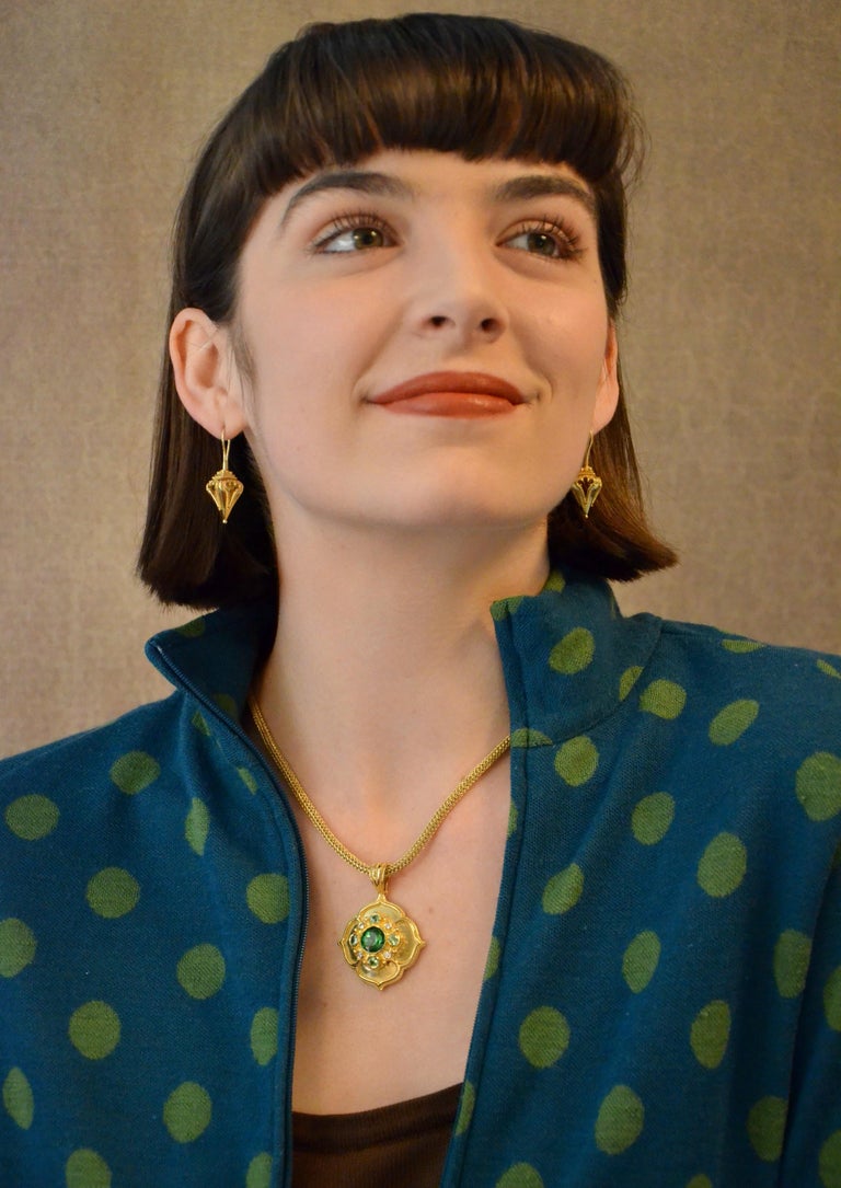 Kent Raible 18karat Gold Flower Pendant with Green Tourmaline, Garnet ...