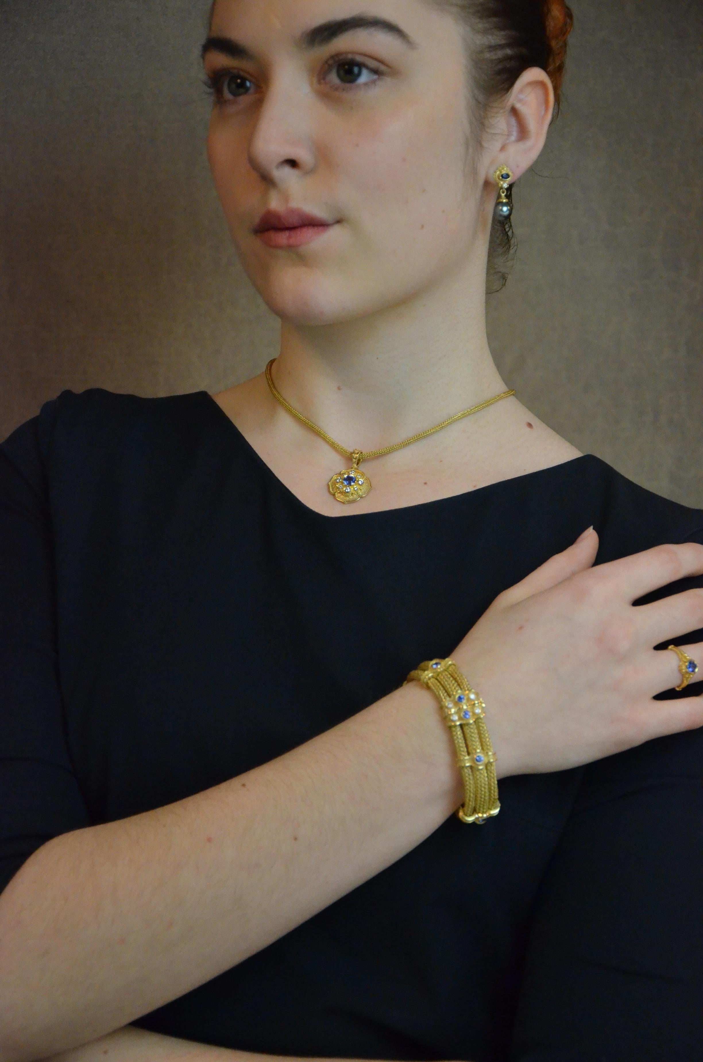 Kent Raible Blue Sapphire and Diamond Woven Chain Bracelet with Fine ...