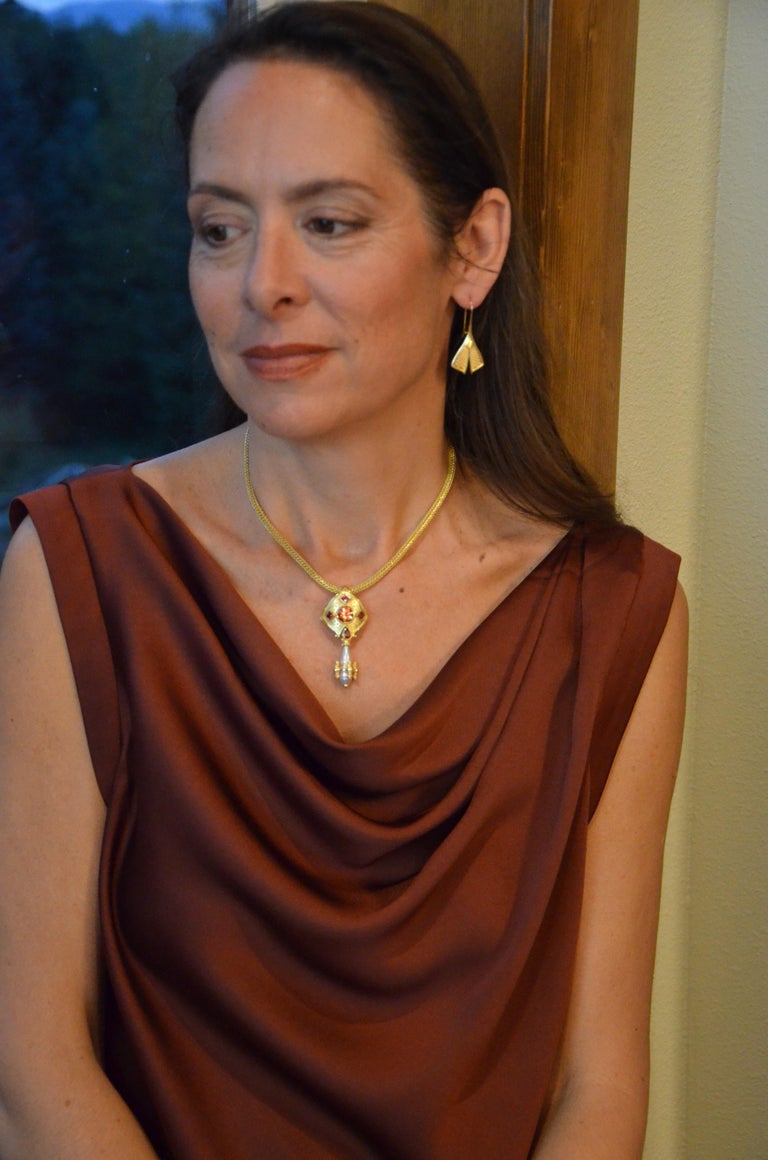 Kent Raible 'Golden Key' Pedant, Brooch 18 Karat Gold Granulation Pearl ...