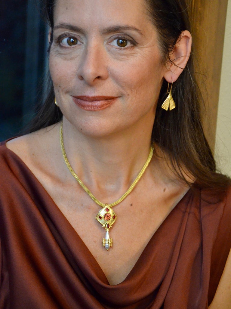 Kent Raible 'Golden Key' Pedant, Brooch 18 Karat Gold Granulation Pearl ...