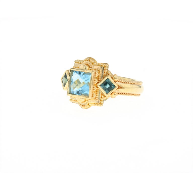 Kent Raible Rose Cut Square Aquamarine Cocktail Ring with 18 Karat ...