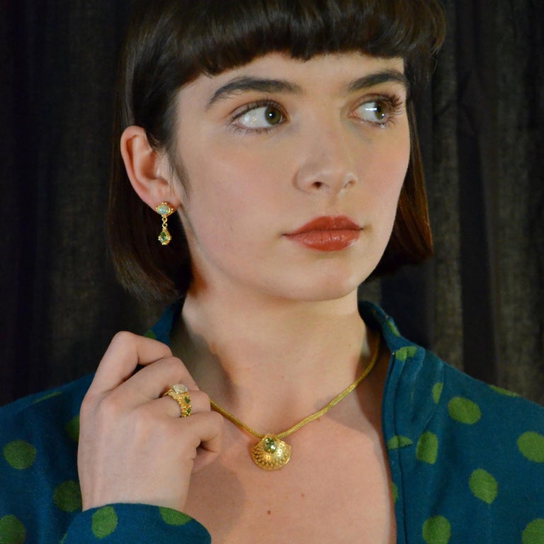 Kent Raible Shell Drop Pendant with Green Garnet and 18 Karat Gold ...
