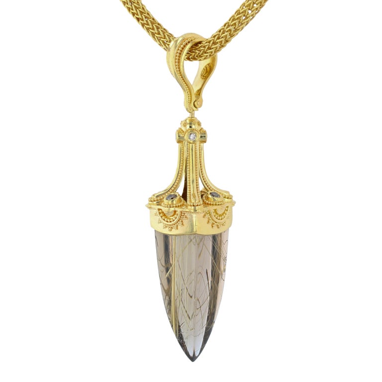 Kent Raible's Rutilated Quartz Diamond Pendulum Drop Pendant 18KGold ...