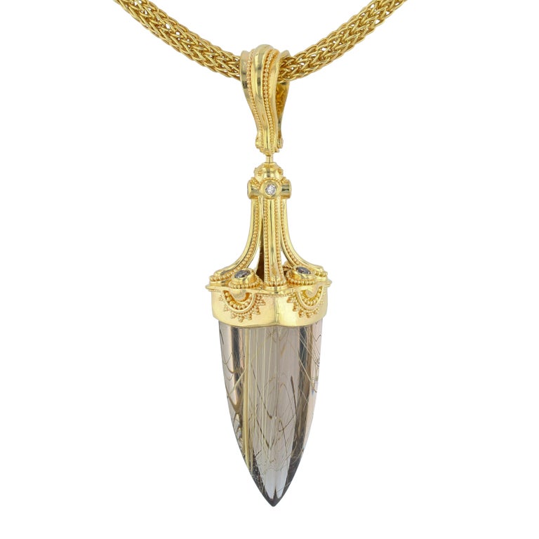 Kent Raible's Rutilated Quartz Diamond Pendulum Drop Pendant 18KGold ...