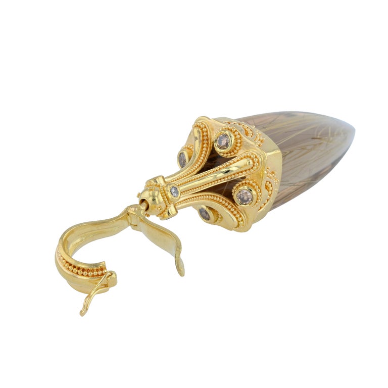 Kent Raible's Rutilated Quartz Diamond Pendulum Drop Pendant 18KGold ...