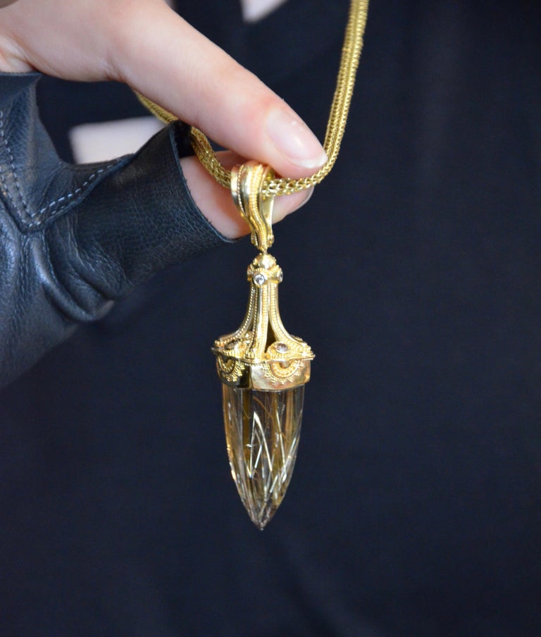 Kent Raible's Rutilated Quartz Diamond Pendulum Drop Pendant 18KGold ...