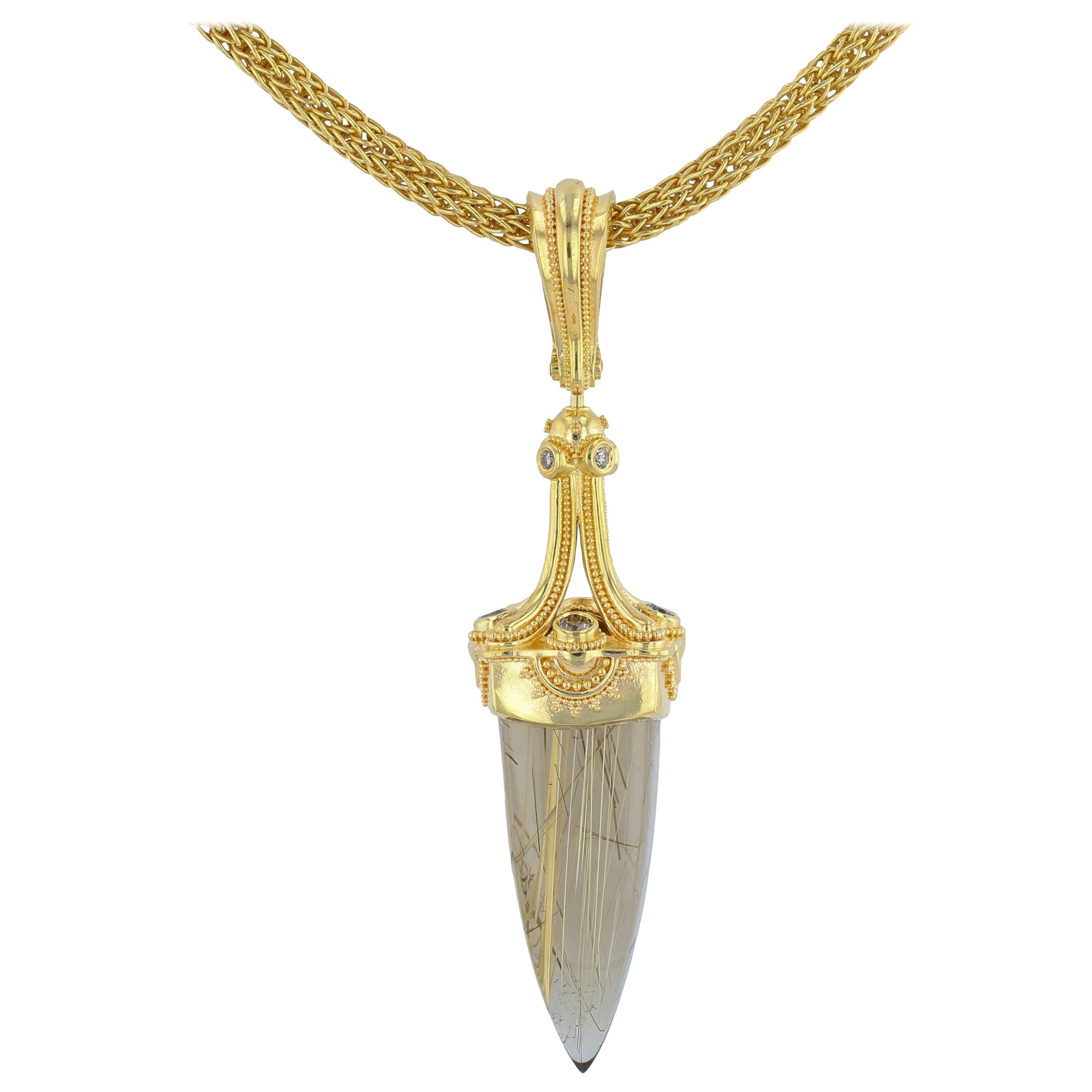 Kent Raible's Rutilated Quartz Diamond Pendulum Drop Pendant 18KGold ...