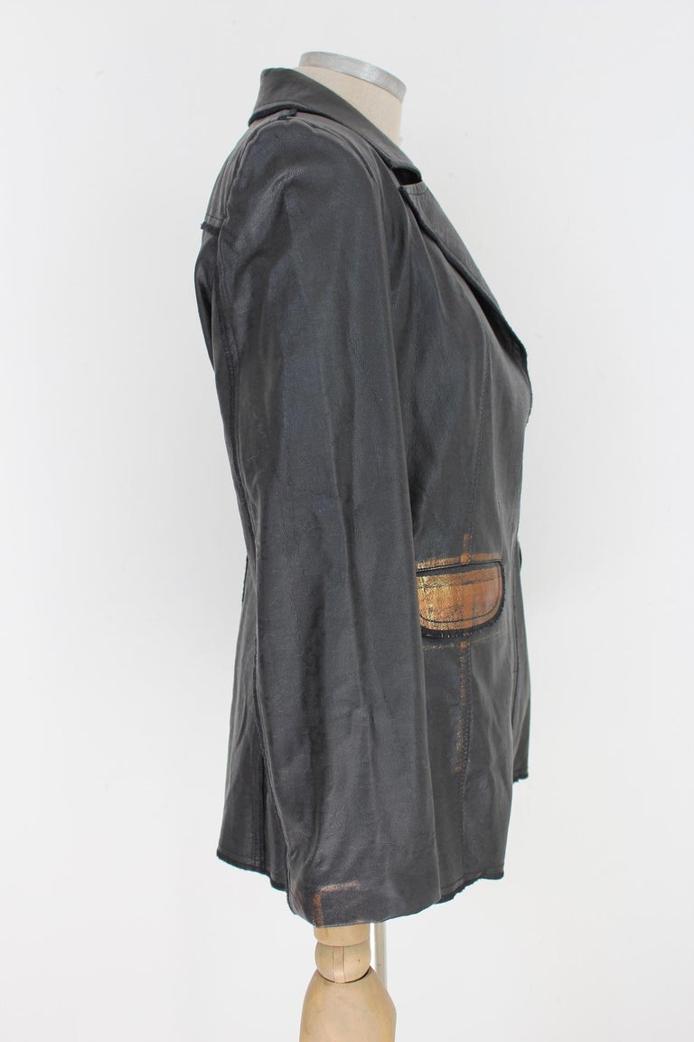 Kenzo Black Bronze Vintage Faux Leather Blazer 80s For Sale at 1stDibs
