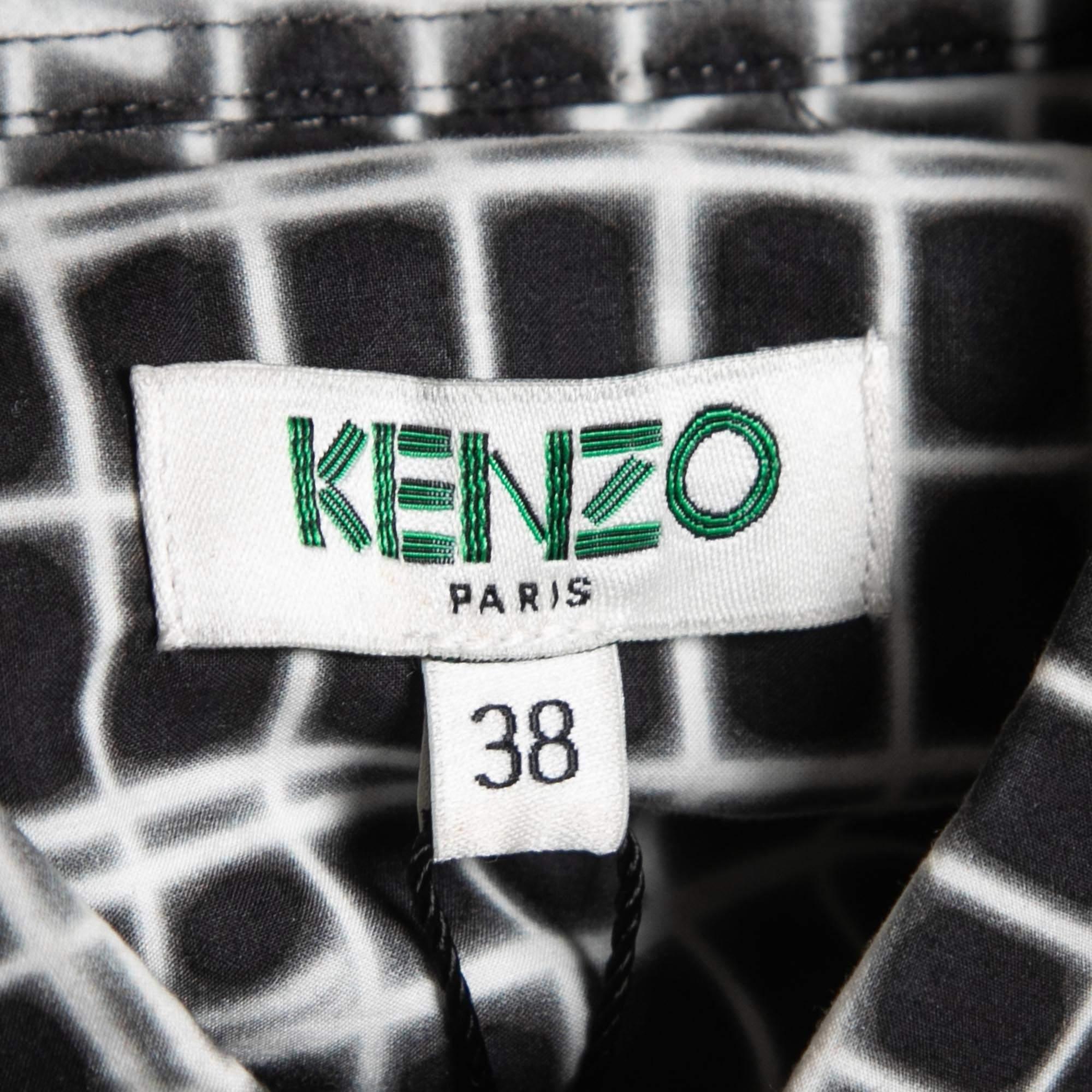 Kenzo Black/White Abstract Printed Cotton Buttoned Shirt M For Sale at ...