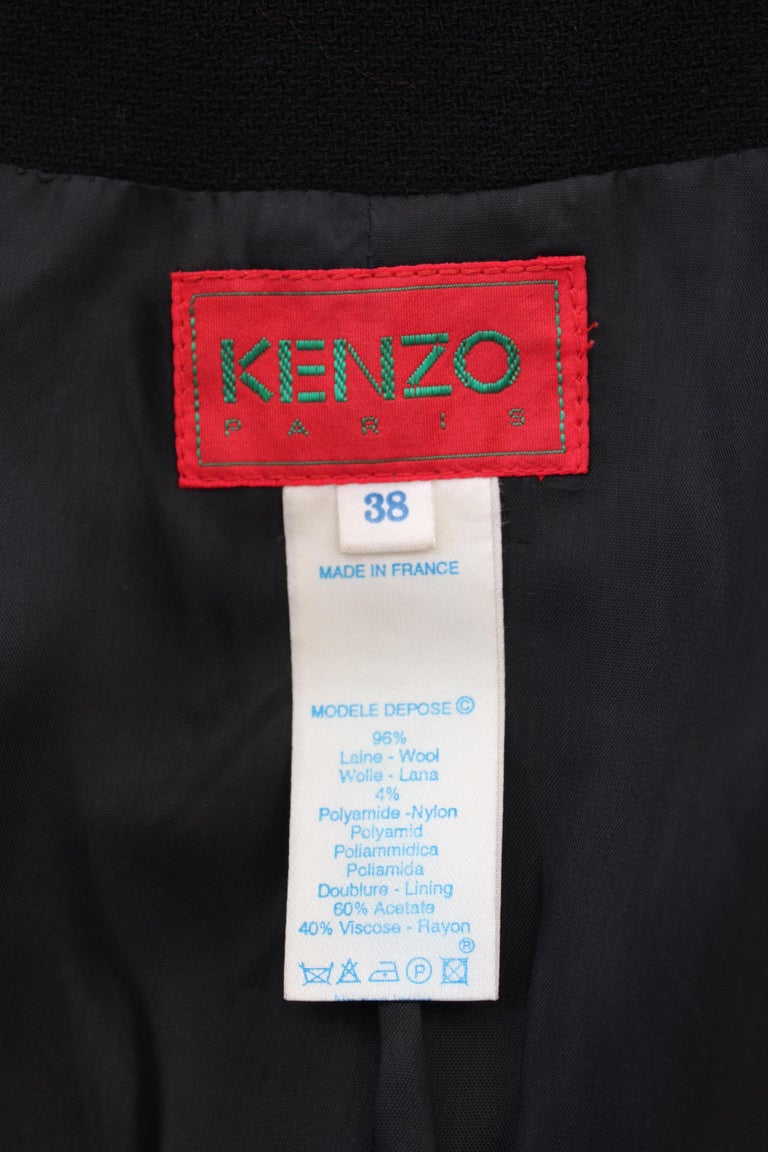 Kenzo Black Wool Fitted Jacket For Sale at 1stDibs