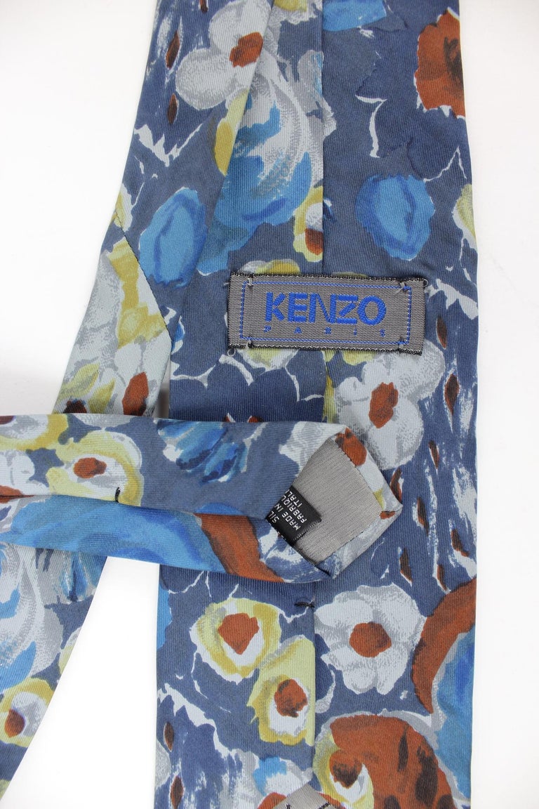 Kenzo Blue Red Silk Floral Vintage Tie For Sale at 1stDibs