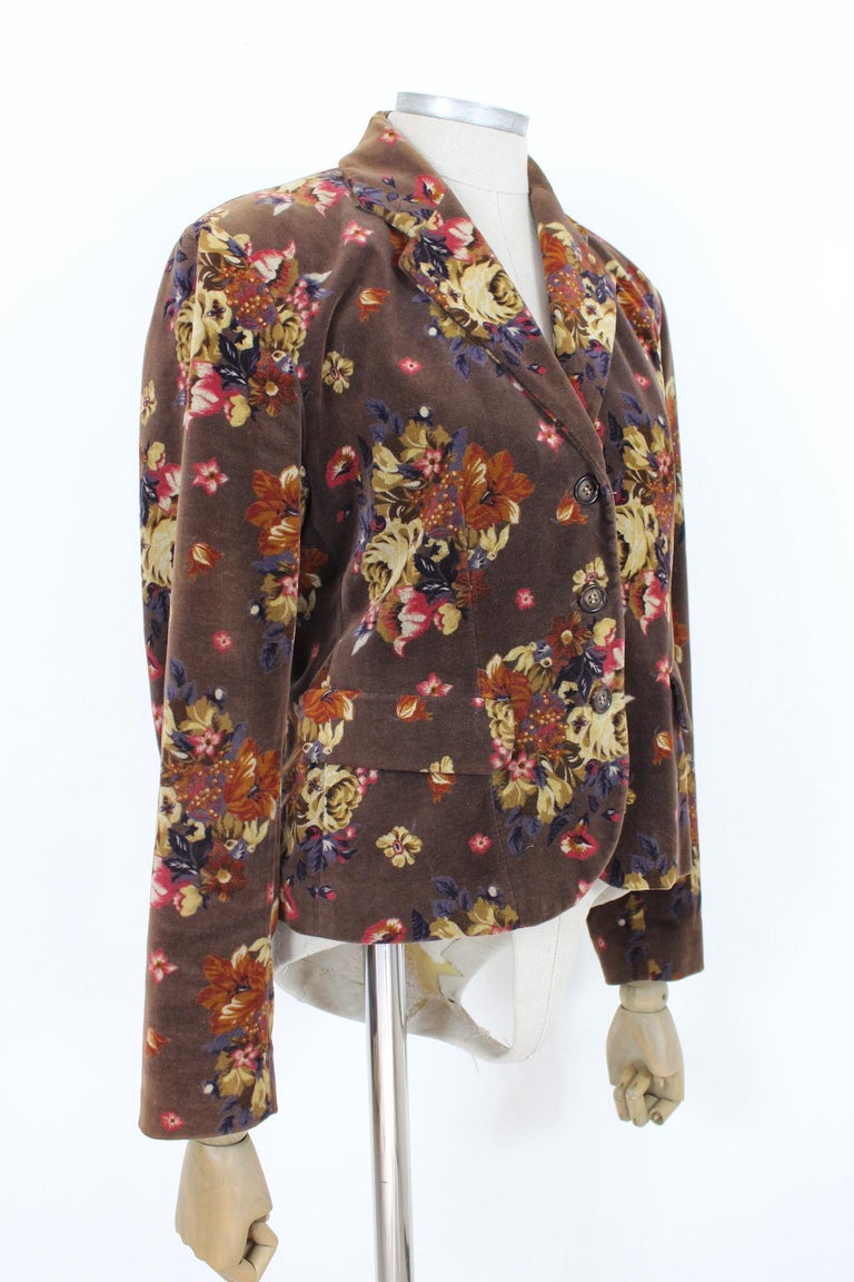 Kenzo Brown Velvet Vintage Floral Jacket 80s For Sale at 1stDibs