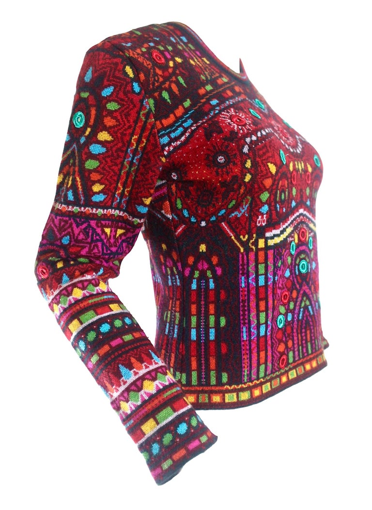Kenzo Elaborate Indian Patterned Sweater with Sisha Mirror Decoration ...