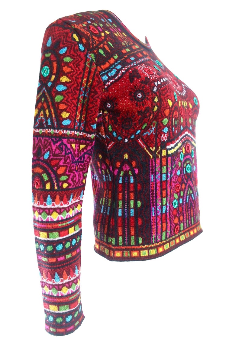 Kenzo Elaborate Indian Patterned Sweater with Sisha Mirror Decoration ...