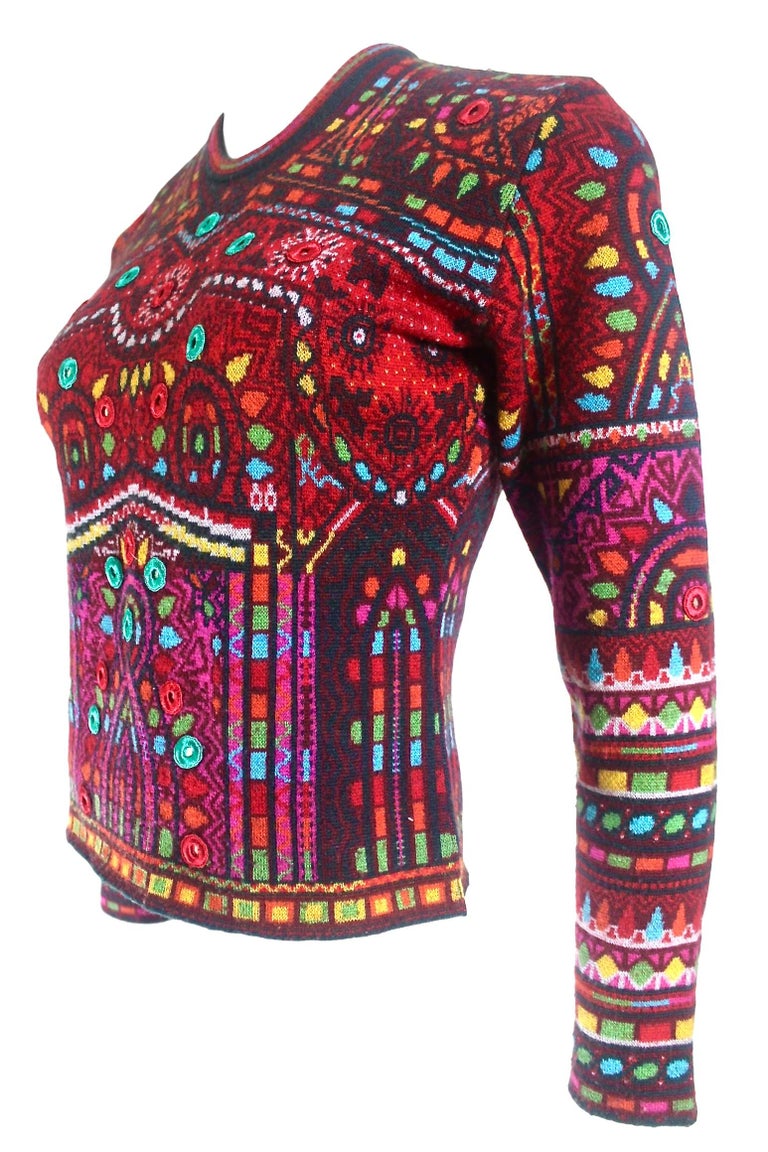 Kenzo Elaborate Indian Patterned Sweater with Sisha Mirror Decoration ...