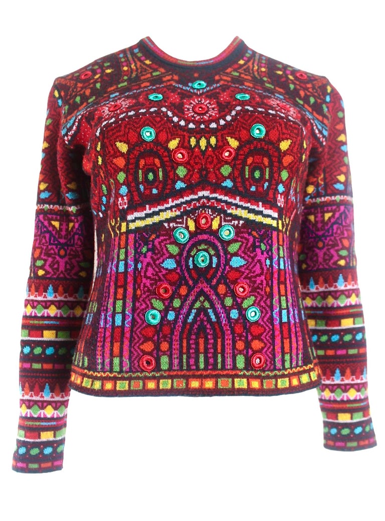 Kenzo Elaborate Indian Patterned Sweater with Sisha Mirror Decoration ...