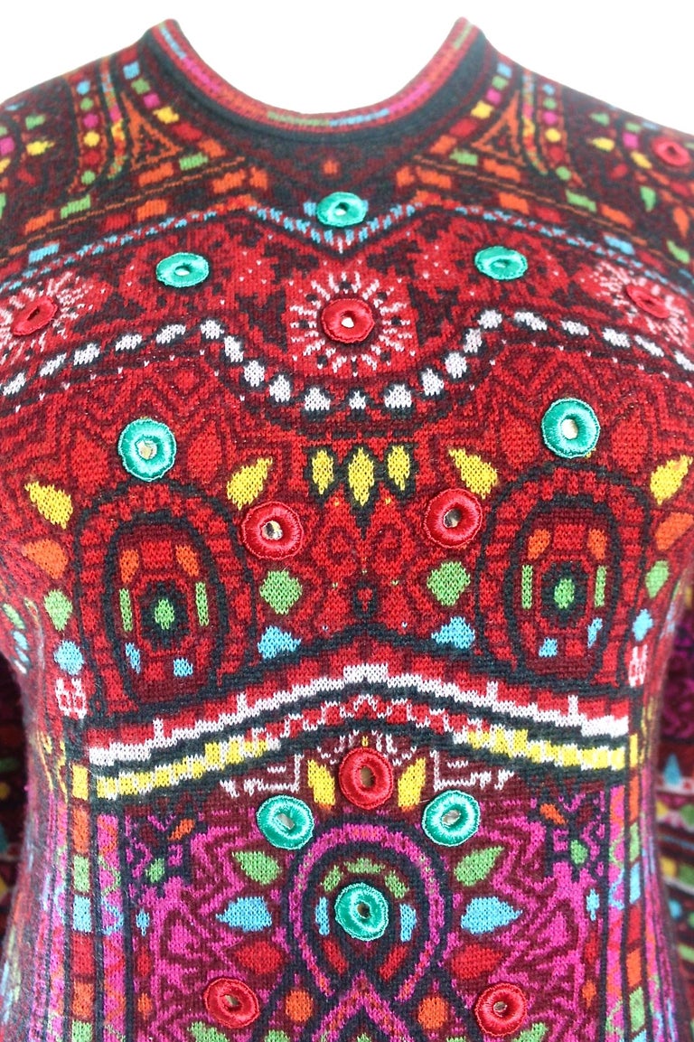 Kenzo Elaborate Indian Patterned Sweater with Sisha Mirror Decoration ...