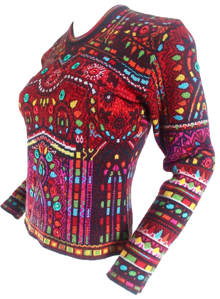 Kenzo Elaborate Indian Patterned Sweater with Sisha Mirror Decoration ...