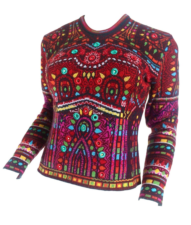 Kenzo Elaborate Indian Patterned Sweater with Sisha Mirror Decoration ...