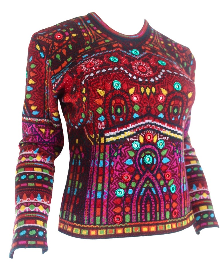 Kenzo Elaborate Indian Patterned Sweater with Sisha Mirror Decoration ...