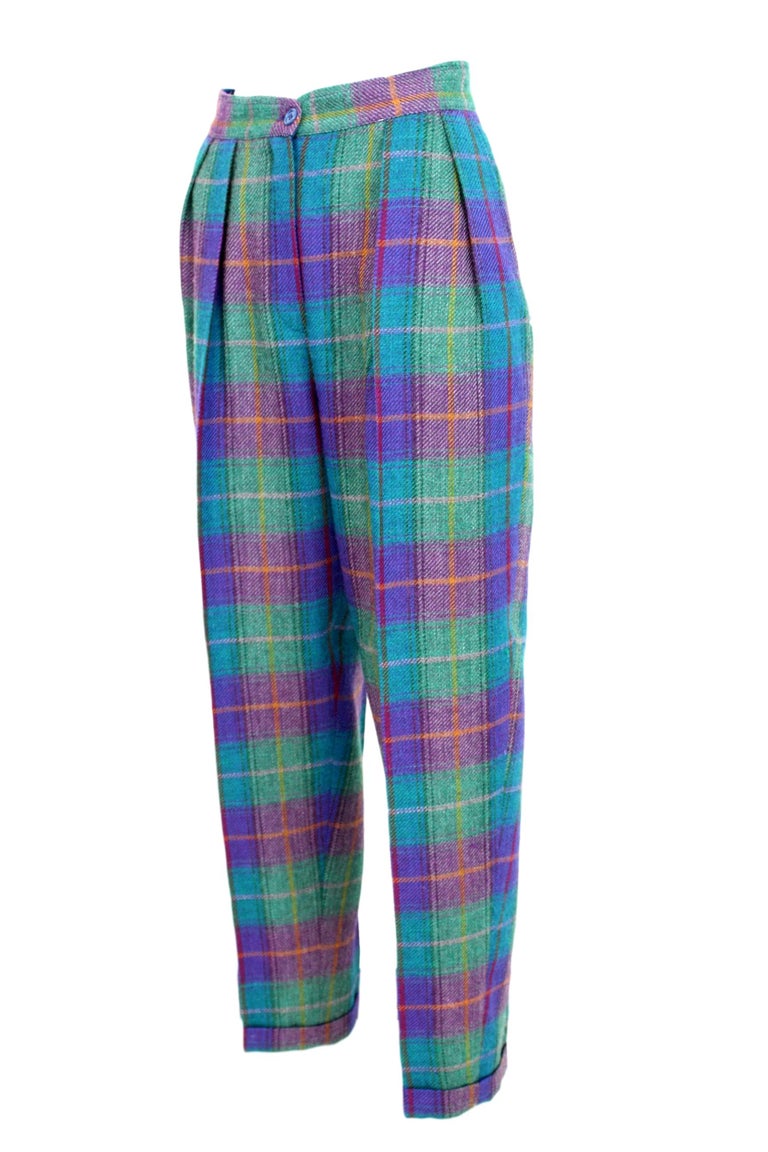 Kenzo Green Tartan Wool Check Pants Suit Dress 1980s at 1stDibs