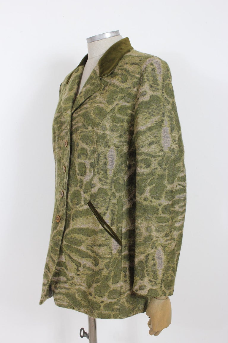 Kenzo Green Wool Vintage Camouflage Jacket 1980s For Sale at 1stDibs