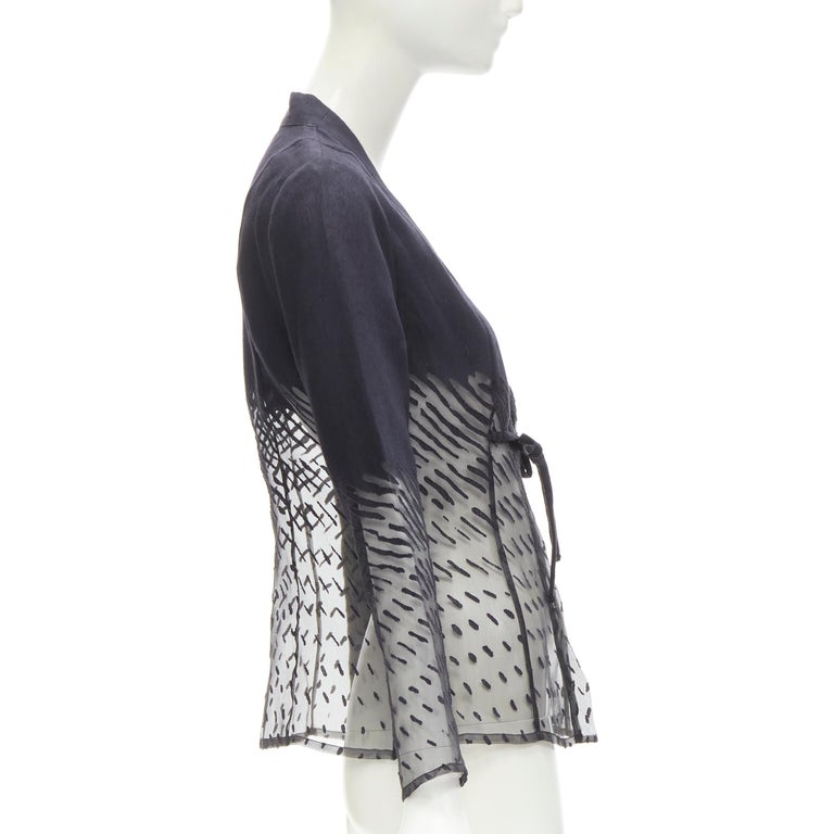 KENZO JUNGLE Vintage black linen sheer degrade damask kimono jacket FR38 S For Sale at 1stDibs