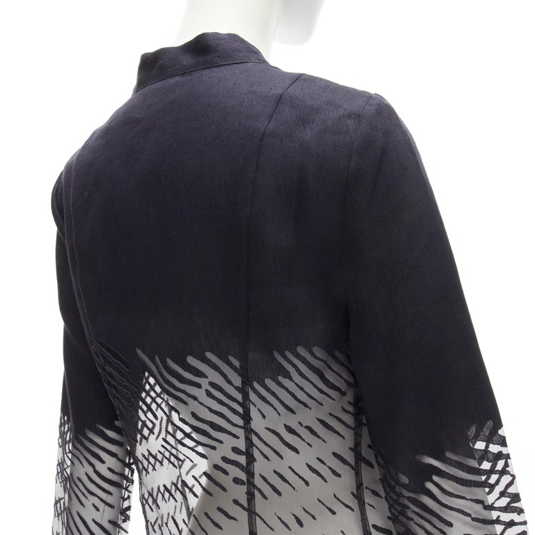 KENZO JUNGLE Vintage black linen sheer degrade damask kimono jacket FR38 S For Sale at 1stDibs