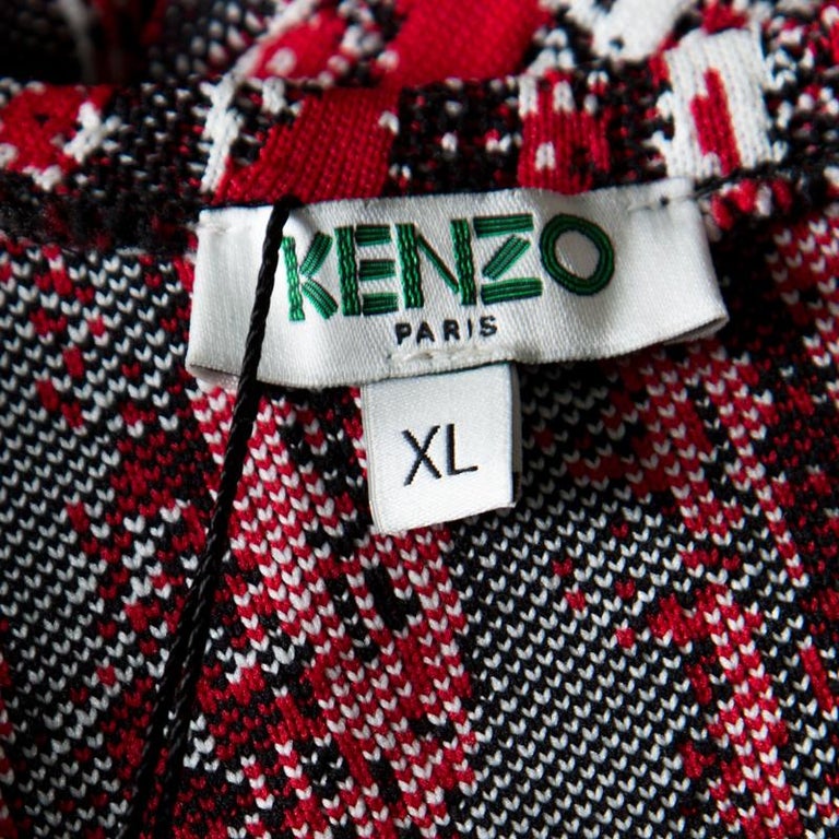 Kenzo Multicolor Jacquard Knit Curved Overlap Bodice Detail Dress XL ...