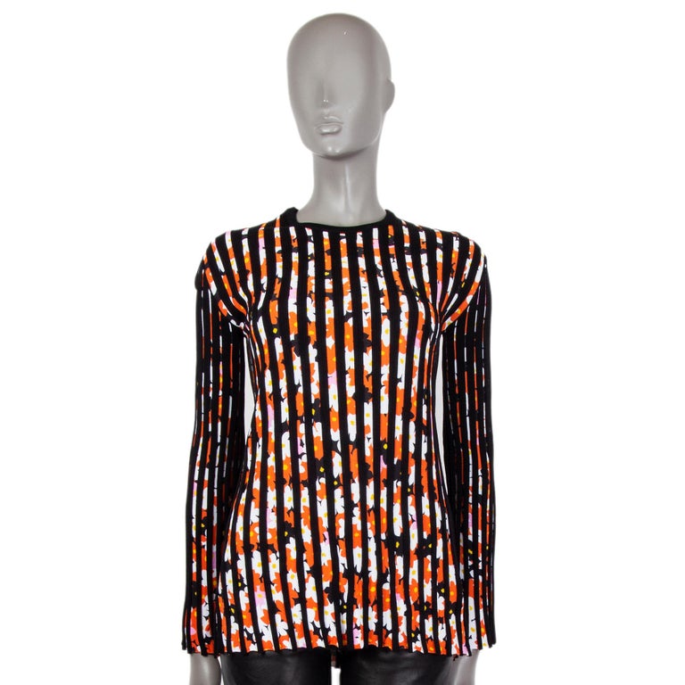 KENZO orange black white viscose FLORAL FLUTED Sweater M For Sale at ...