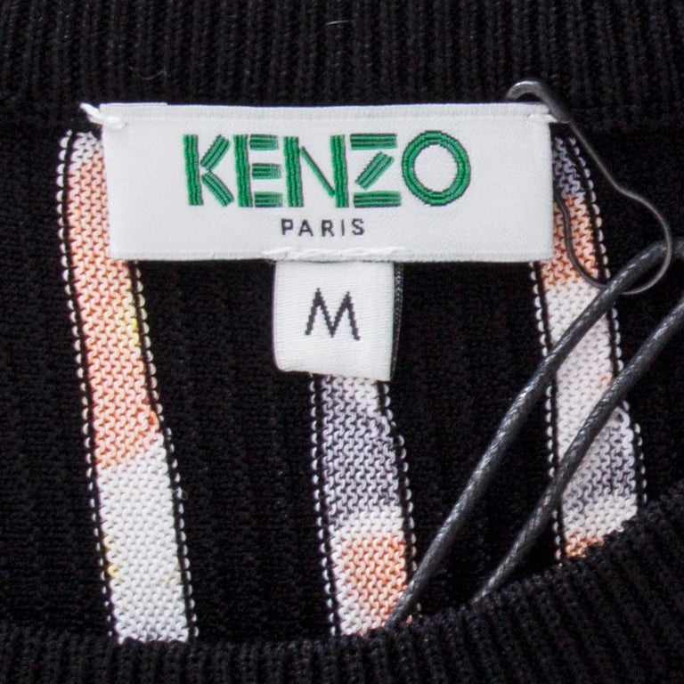 KENZO orange black white viscose FLORAL FLUTED Sweater M For Sale at ...