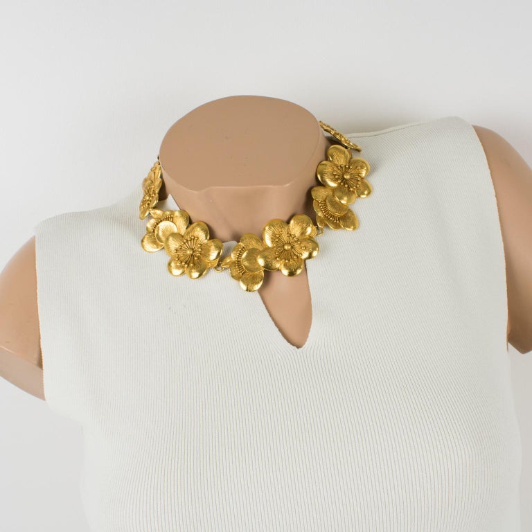 Kenzo Paris Gilt Metal Cherry Blossom Flower Choker Necklace at 1stDibs