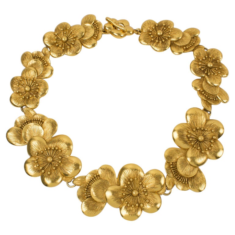 Kenzo Paris Gilt Metal Cherry Blossom Flower Choker Necklace at 1stDibs