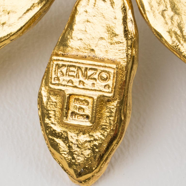 Kenzo Paris Gilt Metal Mistletoe Flower Necklace with Yellow Resin ...