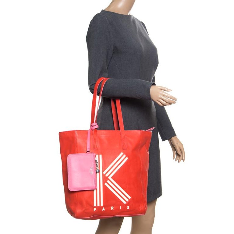 KENZO Red Leather K Logo Shopper Tote at 1stDibs