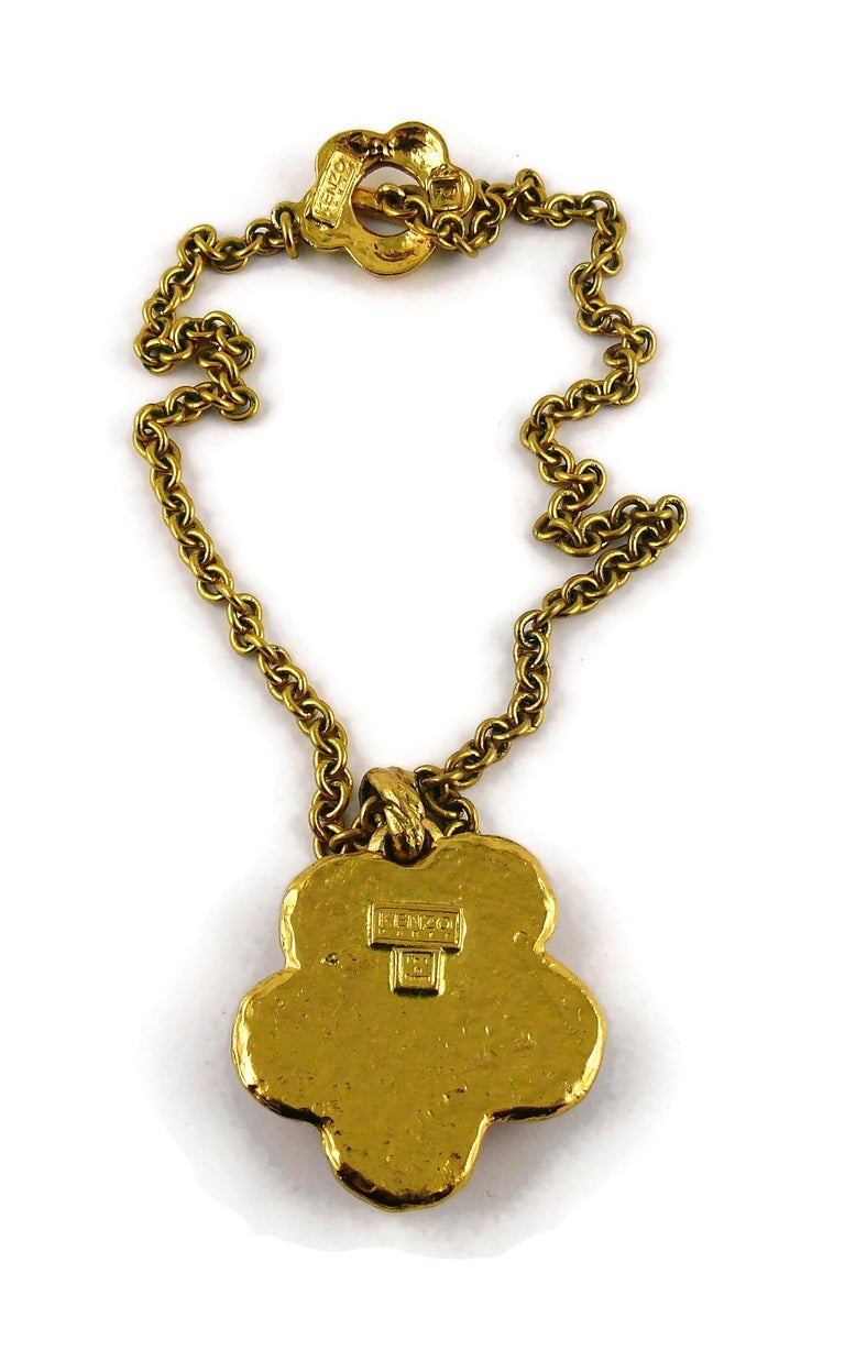 Kenzo Vintage Orange Resin Cherry Blossom Pendant Necklace at 1stDibs