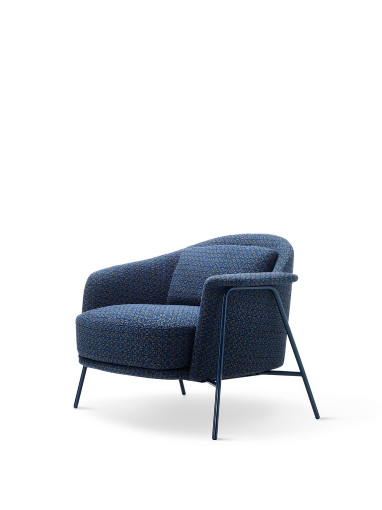Kepi Armchair in Diplo Blue Upholstery with Blue Metal Feet by Emilio ...